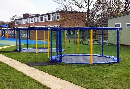 Why are trampolines for public use ideal for school playgrounds?
